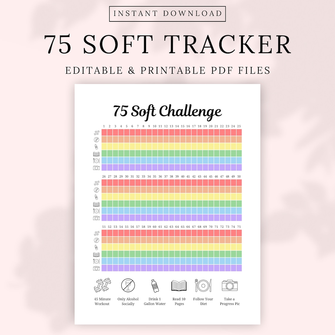 75 Soft Challenge EDITABLE Tracker, 75 Soft Challenge Printable, 75 ...