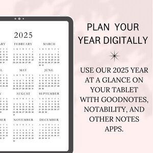2025 Year at a Glance Calendar, Printable Calendar, Digital Yearly ...