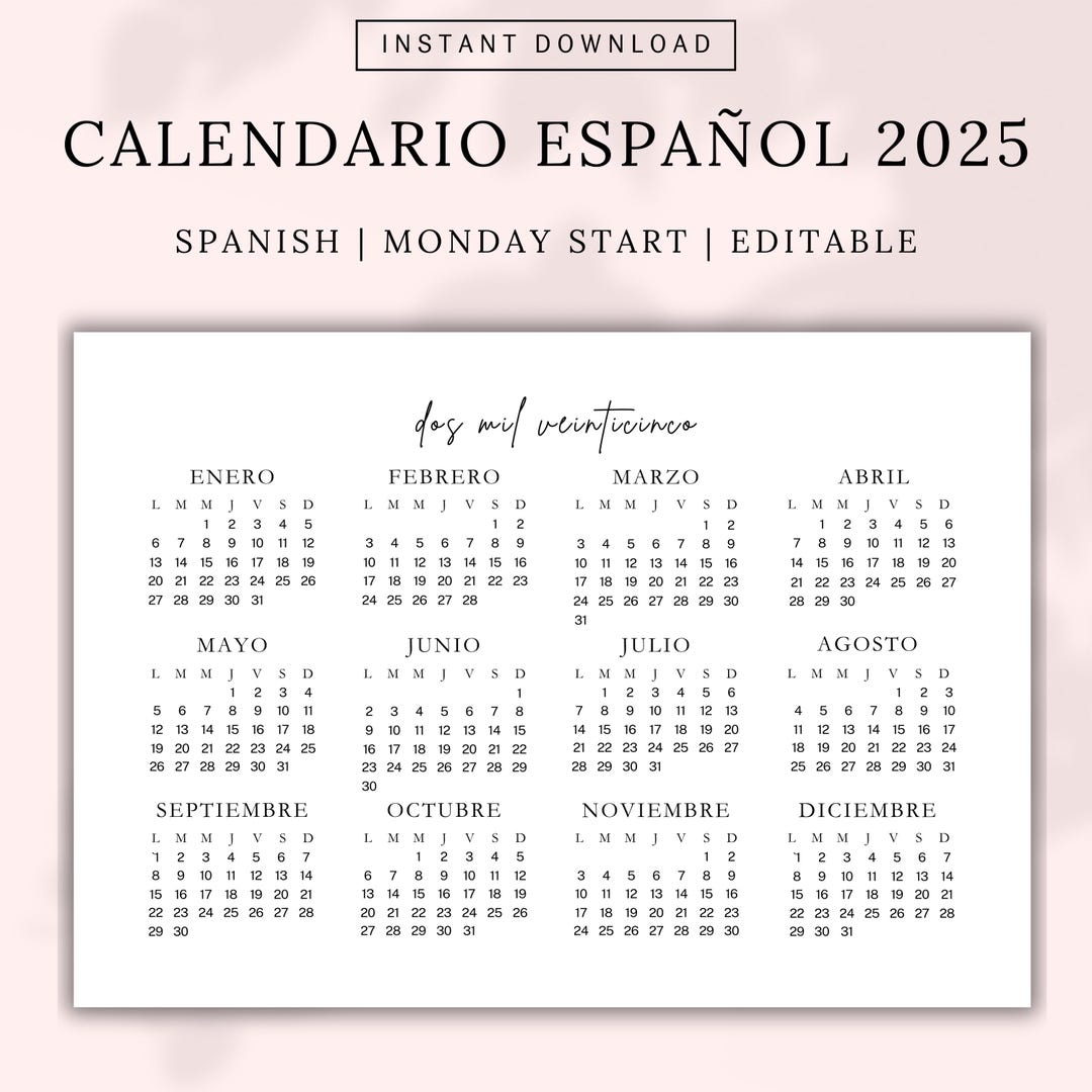 2025 Spanish Calendar Printable, Calendario Español 2025, Calendario ...