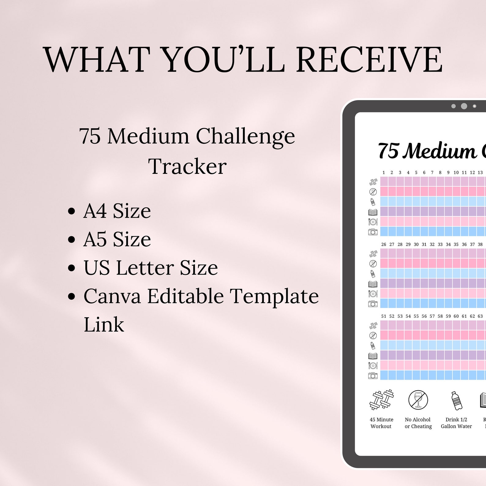 75 Medium Challenge Tracker Printable, 75 Medium Challenge EDITABLE, 75 ...