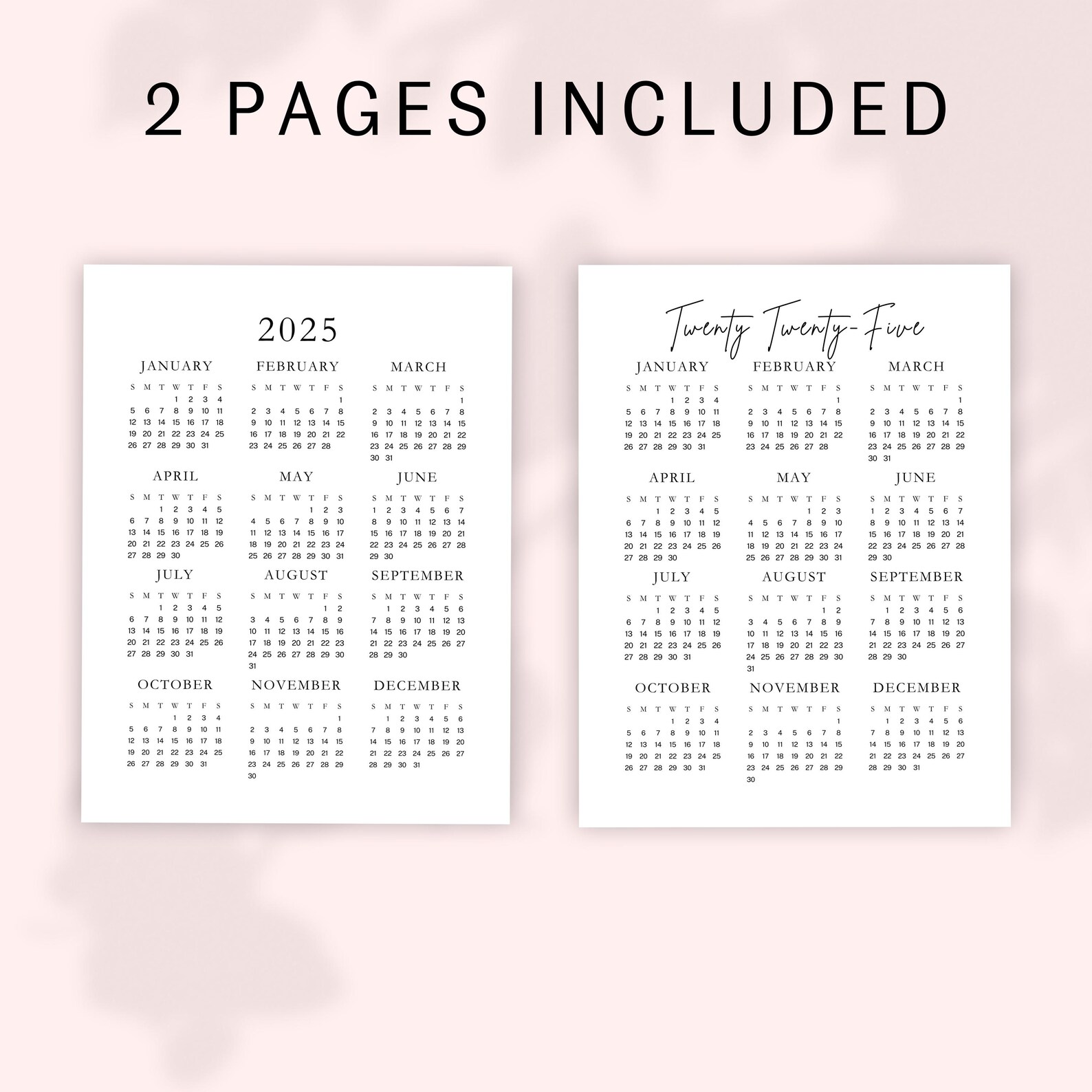 2025 Year at a Glance Calendar, Printable Calendar, Digital Yearly ...