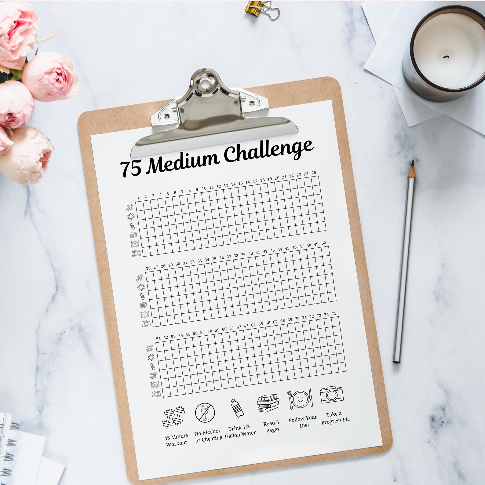 75 Medium Tracker Printable, 75 Medium Challenge Editable, 75 Day ...