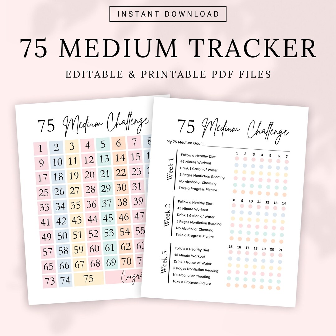 75 Medium Challenge Tracker Editable, 75 Medium Tracker, 75 Medium ...
