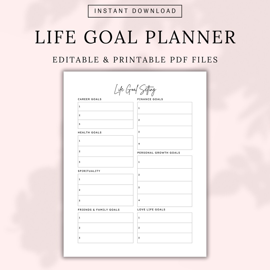 Life Goal Planner Printable, Goal Setting Planner, Goal Setting Tracker ...
