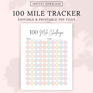 100 Mile Tracker Printable, 100 Mile Challenge, Running Journal, Step ...