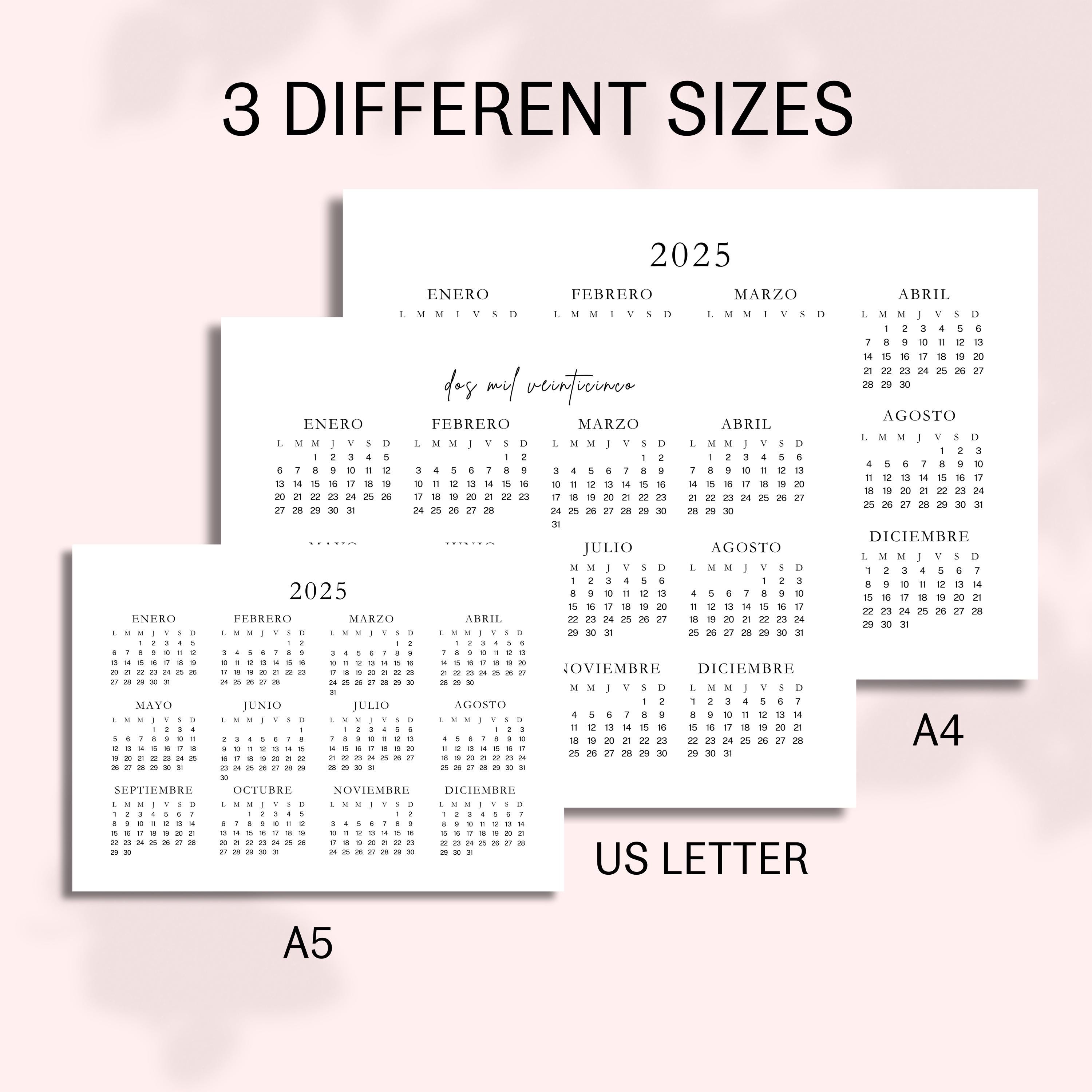 2025 Spanish Calendar Printable, Calendario Español 2025, Calendario ...