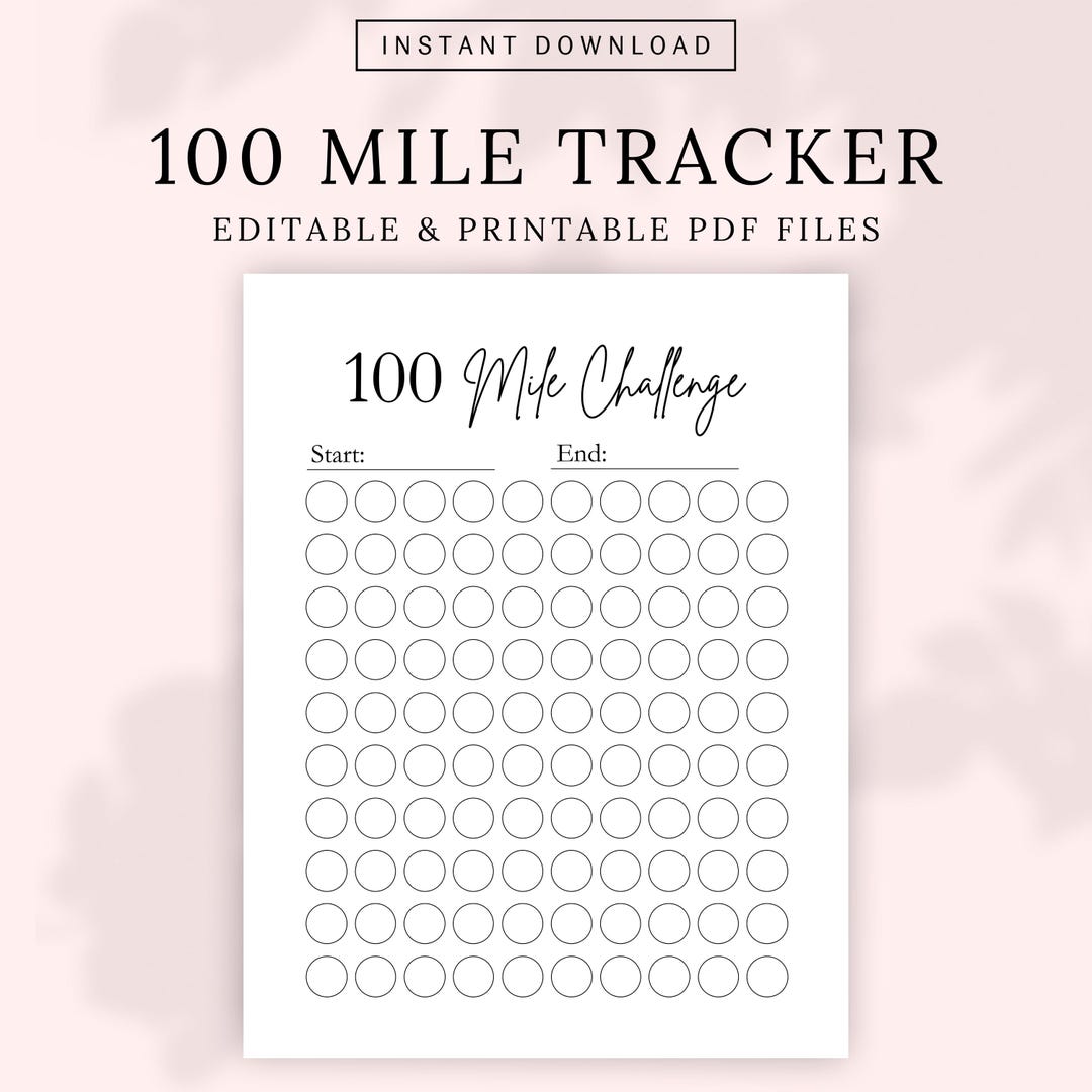 100 Mile Challenge Printable, Printable Steps Tracker, Running Log and ...