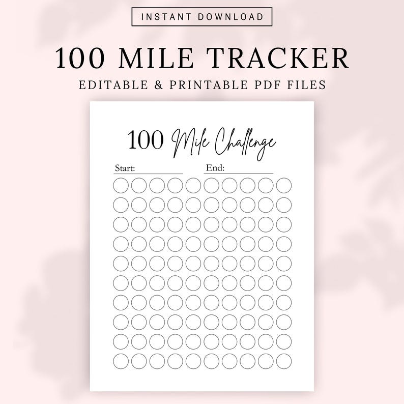 100 Mile Challenge Printable, Printable Steps Tracker, Running Log and ...