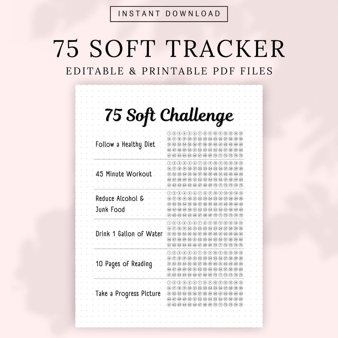 75 Soft Tracker Printable, 75 Soft Challenge, Editable 75 Soft ...