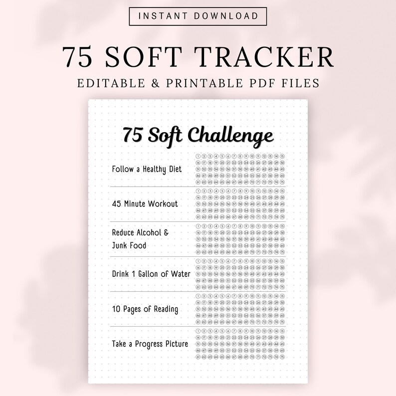 75 Soft Tracker Printable, 75 Soft Challenge, Editable 75 Soft ...