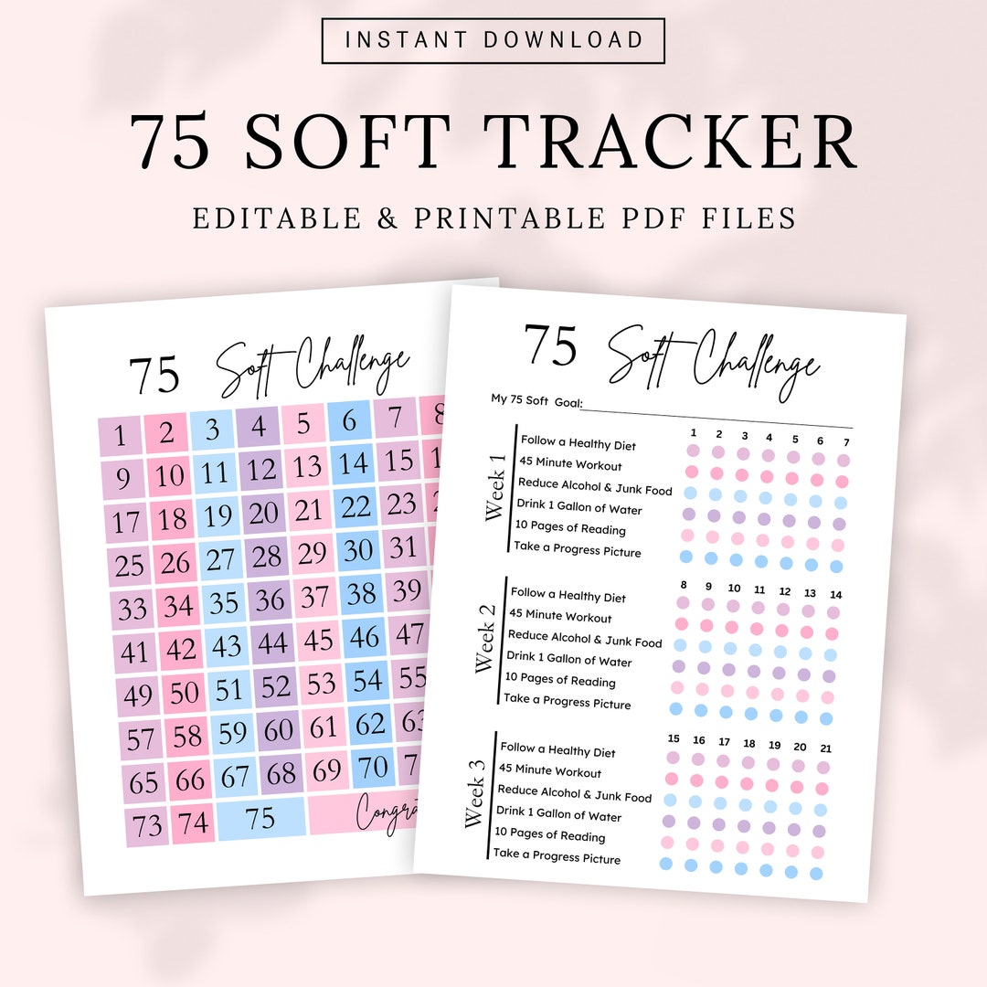 75 Soft Challenge Tracker Printable, 75 Soft Challenge Editable, 75 ...