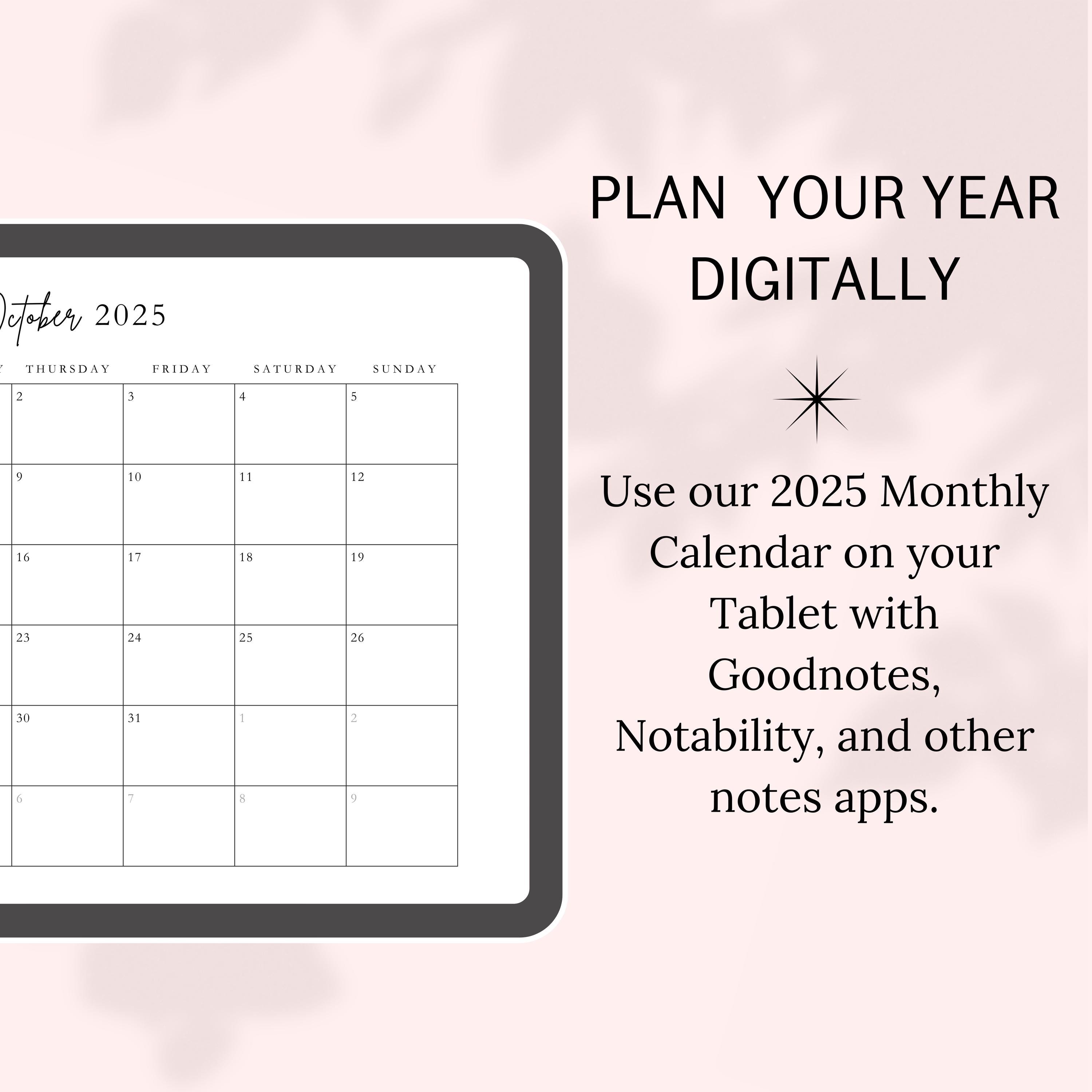 2025 Monthly Calendar Printable Calendar 2025 Month at a Glance Monday ...