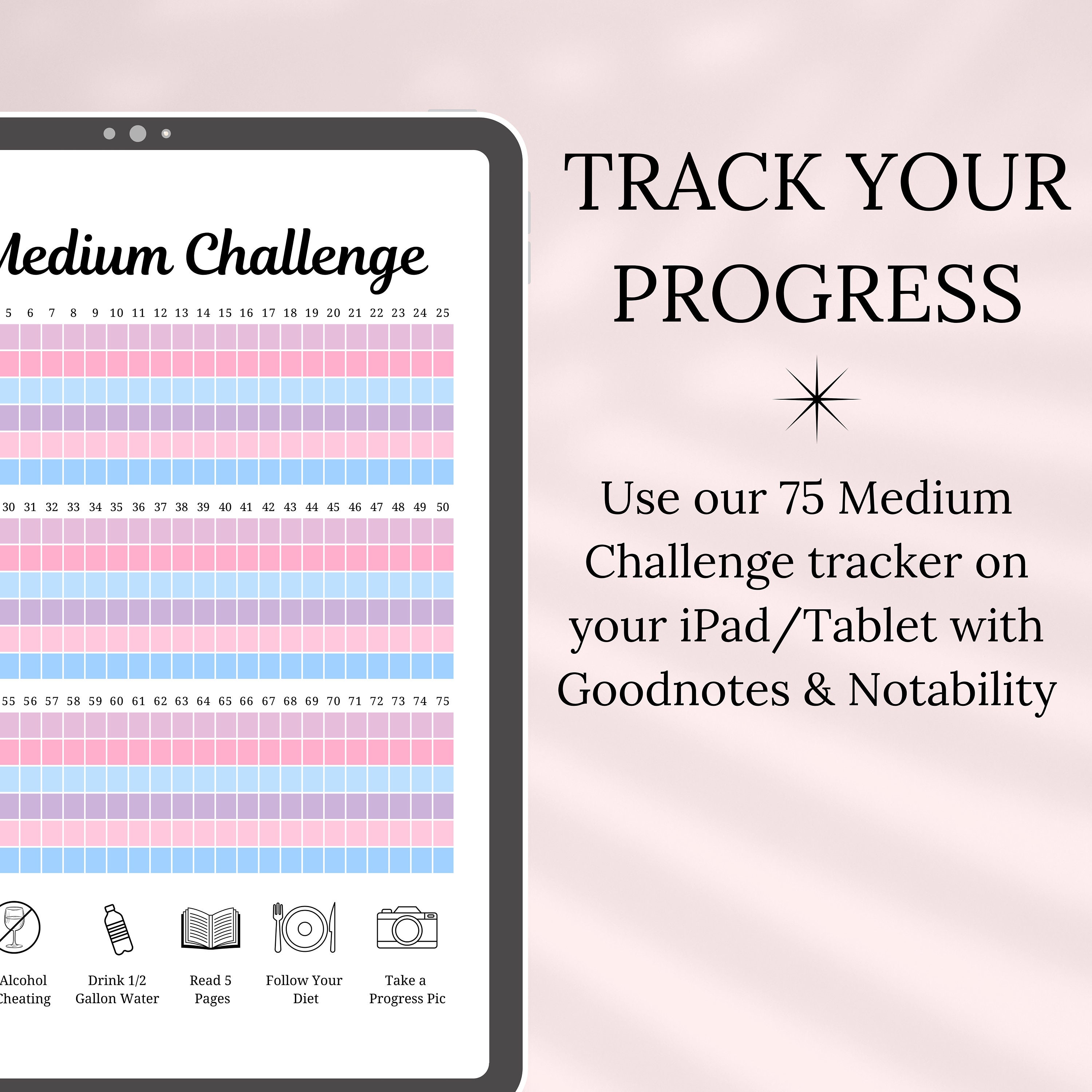 75 Medium Challenge Tracker Printable, 75 Medium Challenge EDITABLE, 75 ...