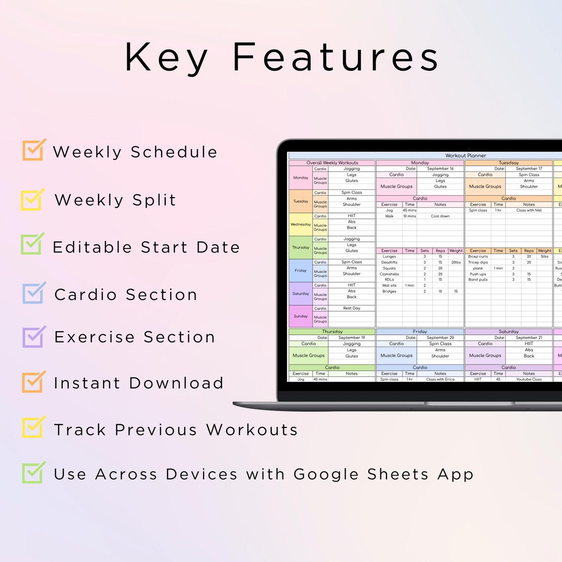 Workout Planner for Google Sheets, Fitness Tracker Google Sheets, Gym ...