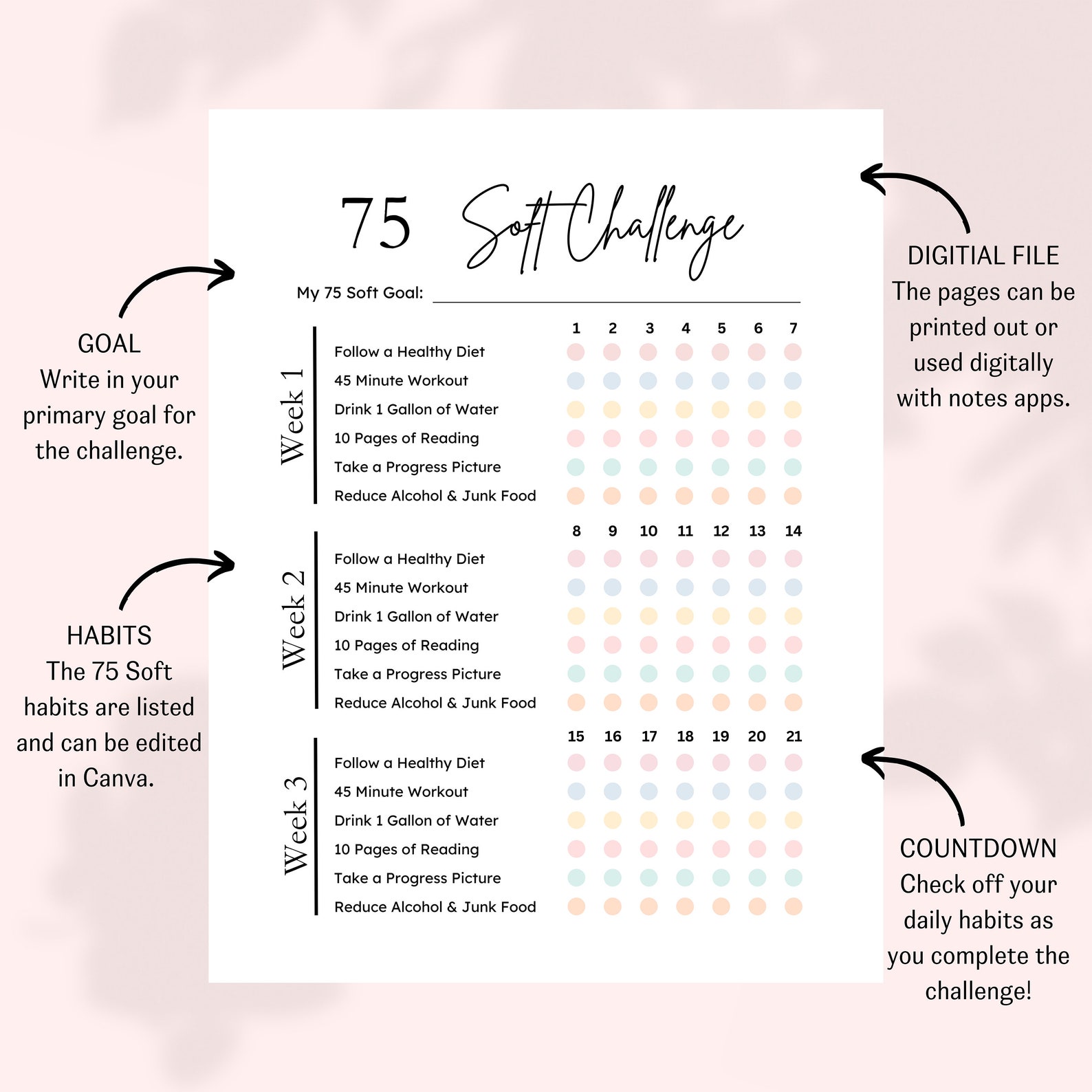 75 Soft Challenge EDITABLE Tracker, 75 Soft Challenge Printable, 75 ...