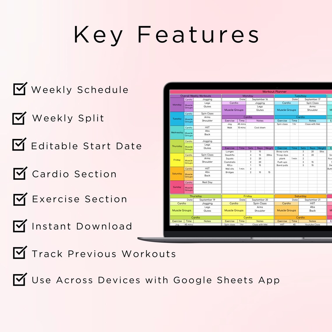 Workout Planner Google Sheets, Weekly Workout Planner, Exercise Tracker ...