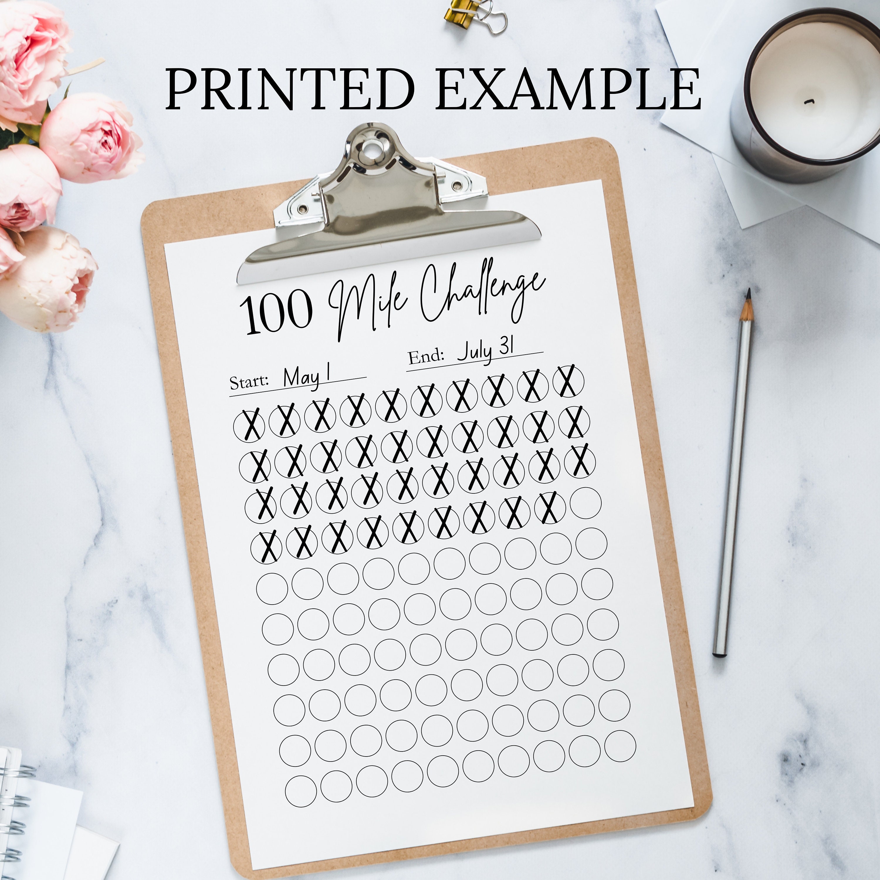 100 Mile Challenge Printable, Printable Steps Tracker, Running Log and ...