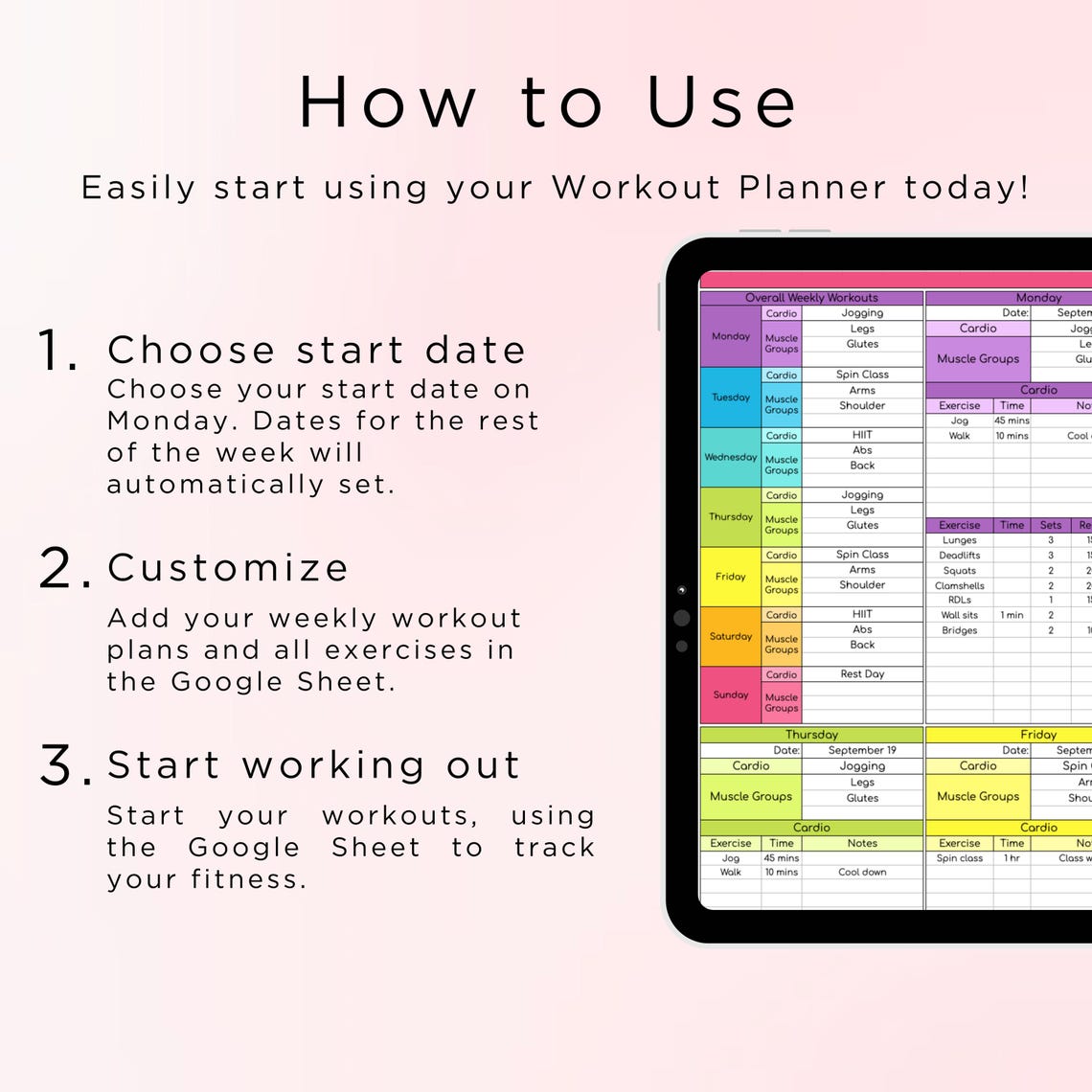 Workout Planner Google Sheets, Weekly Workout Planner, Exercise Tracker ...