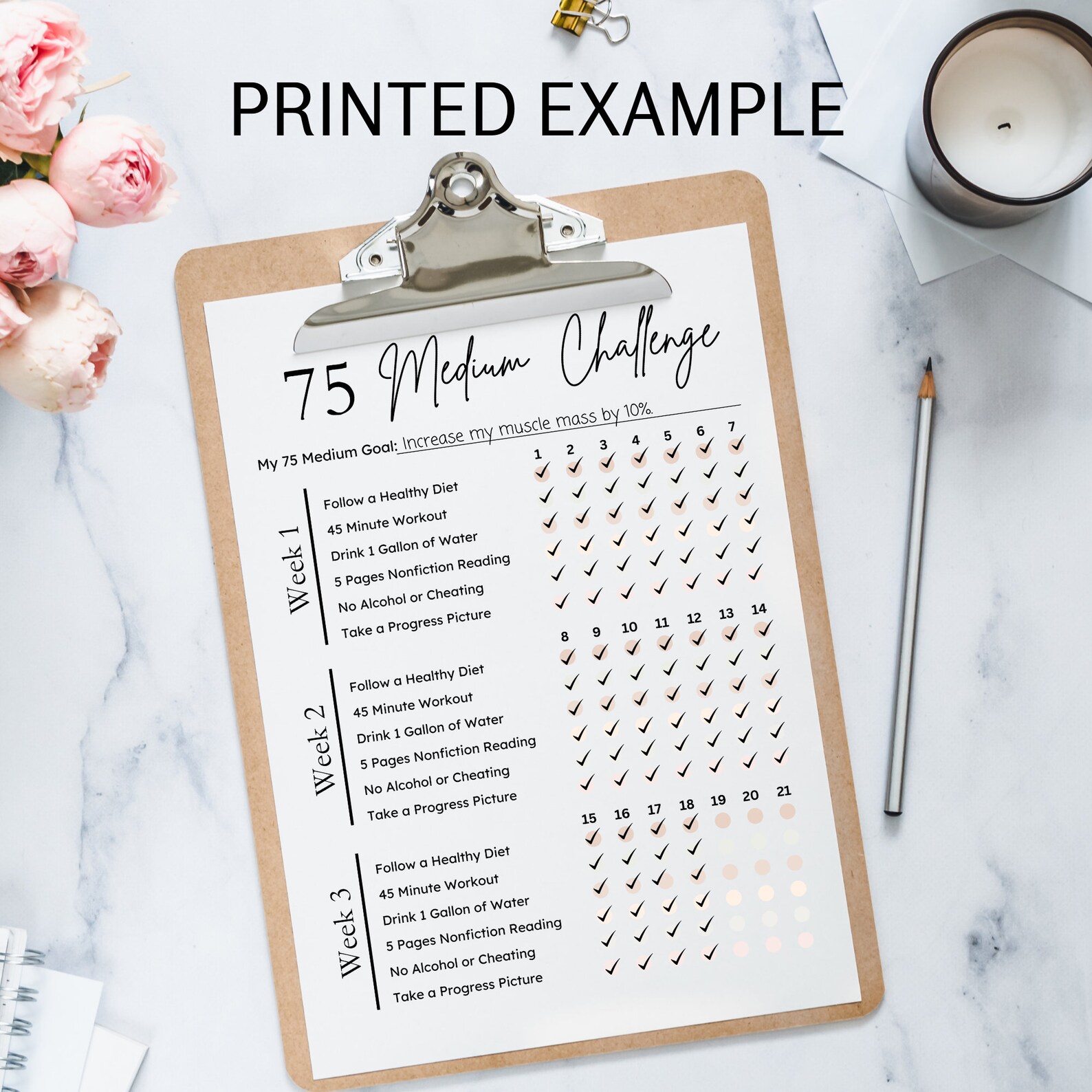 75 Medium Challenge Tracker Printable, 75 Medium Challenge EDITABLE, 75 ...