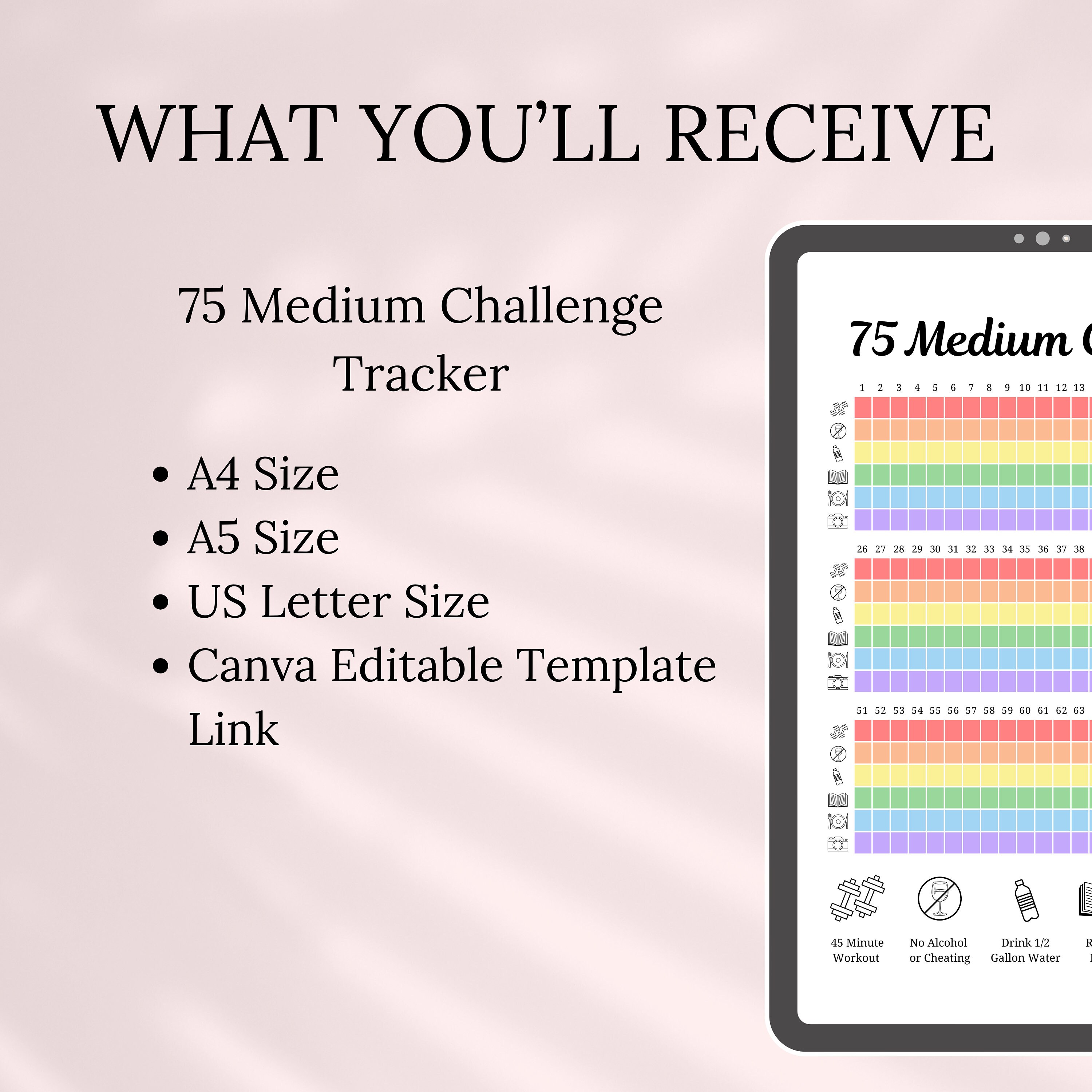 75 Medium Challenge Tracker Printable, 75 Medium Challenge EDITABLE, 75 ...