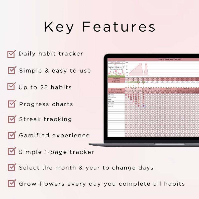 2024 Pink Habit Tracker Spreadsheet Google Sheets ADHD Digital Planner ...