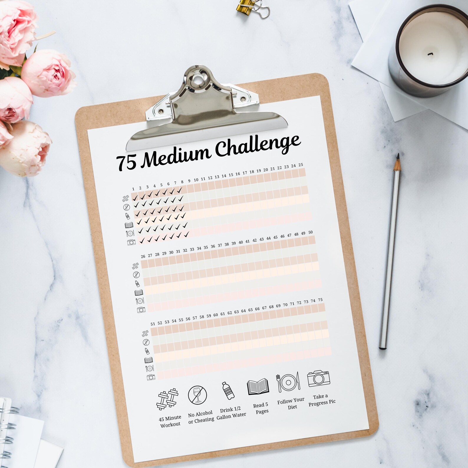75 Medium Challenge Tracker Printable, 75 Medium Challenge EDITABLE, 75 ...