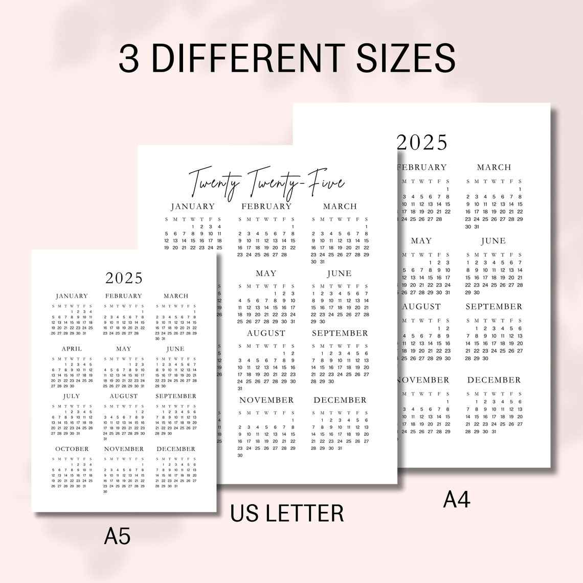 2025 Year at a Glance Calendar, Printable Calendar, Digital Yearly ...