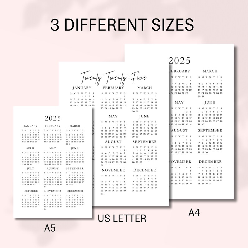 2025 Year at a Glance Calendar, Printable Calendar, Digital Yearly ...