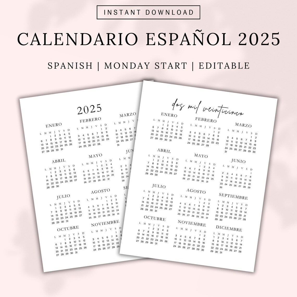 Calendario Español 2025, Calendario 2025 Para Imprimir, 2025 Spanish ...