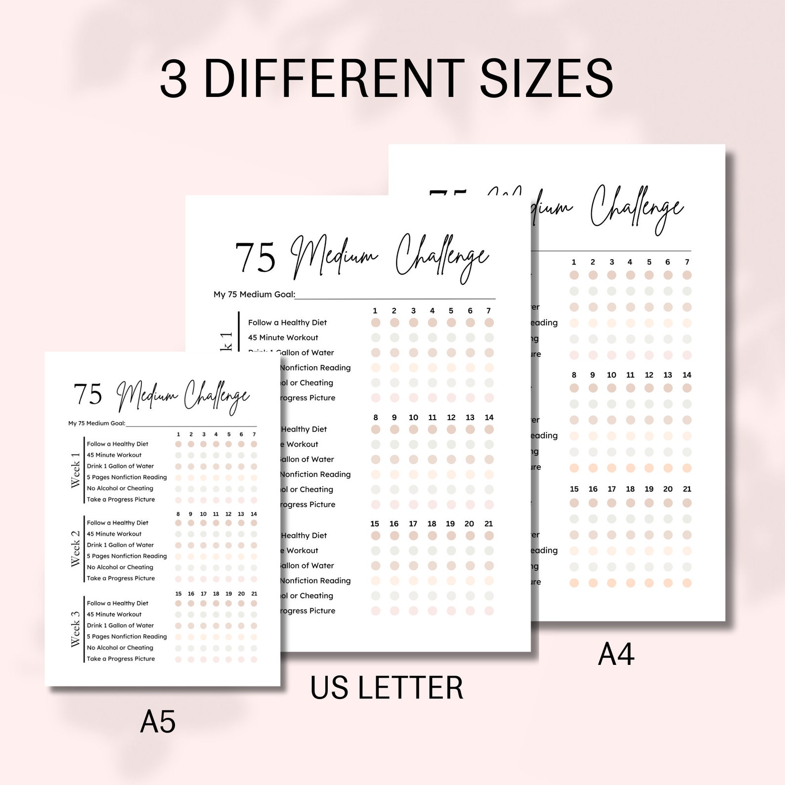75 Medium Challenge Tracker Printable, 75 Medium Challenge EDITABLE, 75 ...