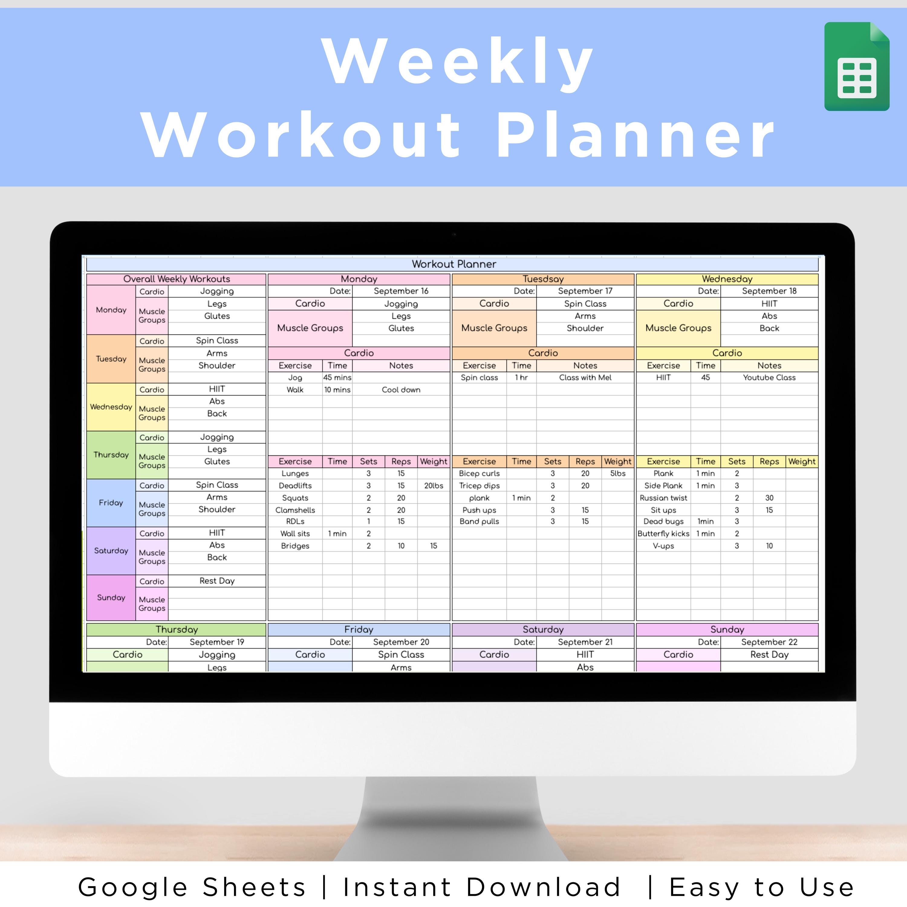 Workout Planner for Google Sheets, Fitness Tracker Google Sheets, Gym ...