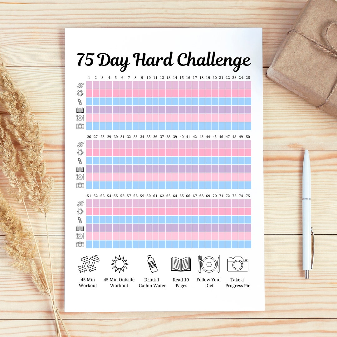 75 Day Hard Challenge Tracker Printable, 75 Hard Tracker, 75 Day ...