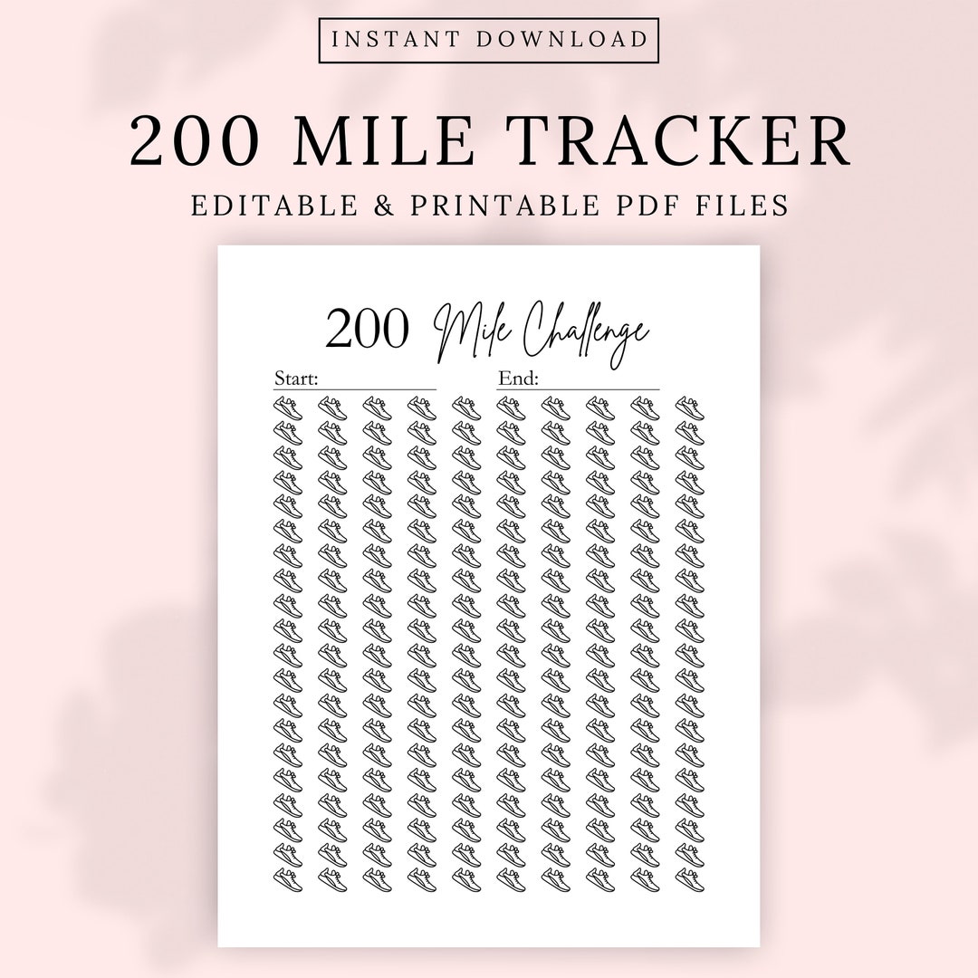 200 Mile Challenge Printable, Running Log and Tracker, Printable Steps ...