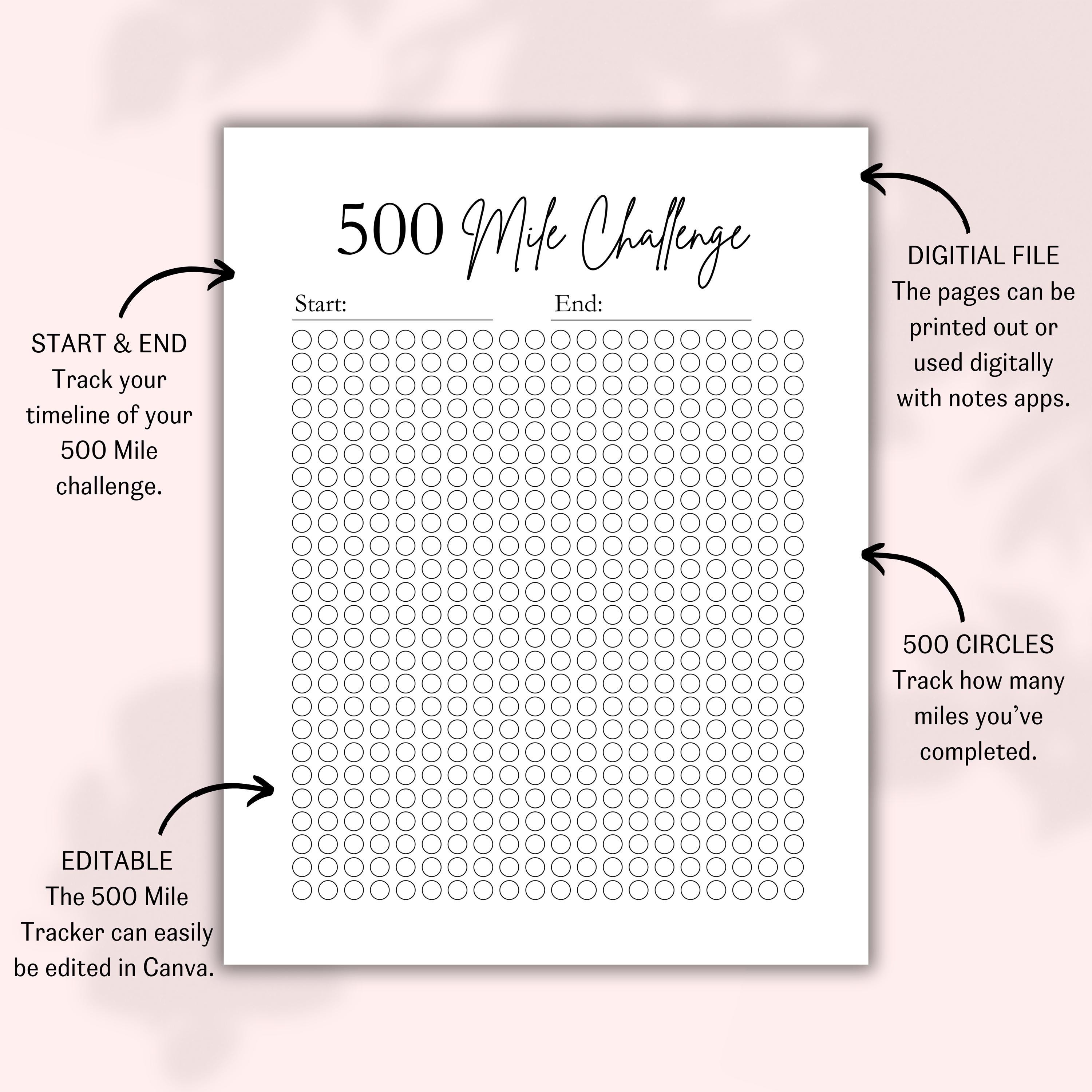 500 Mile Tracker Printable, Printable Running Log, Walking Tracker ...