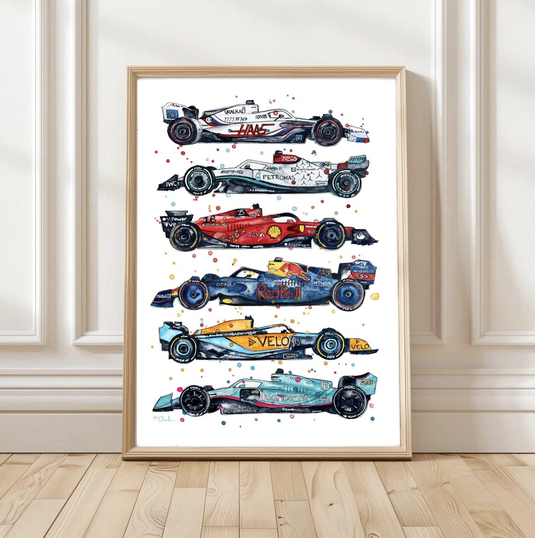 F1 Cars Watercolour Art Print – Wall Art - Digital Download - Etsy