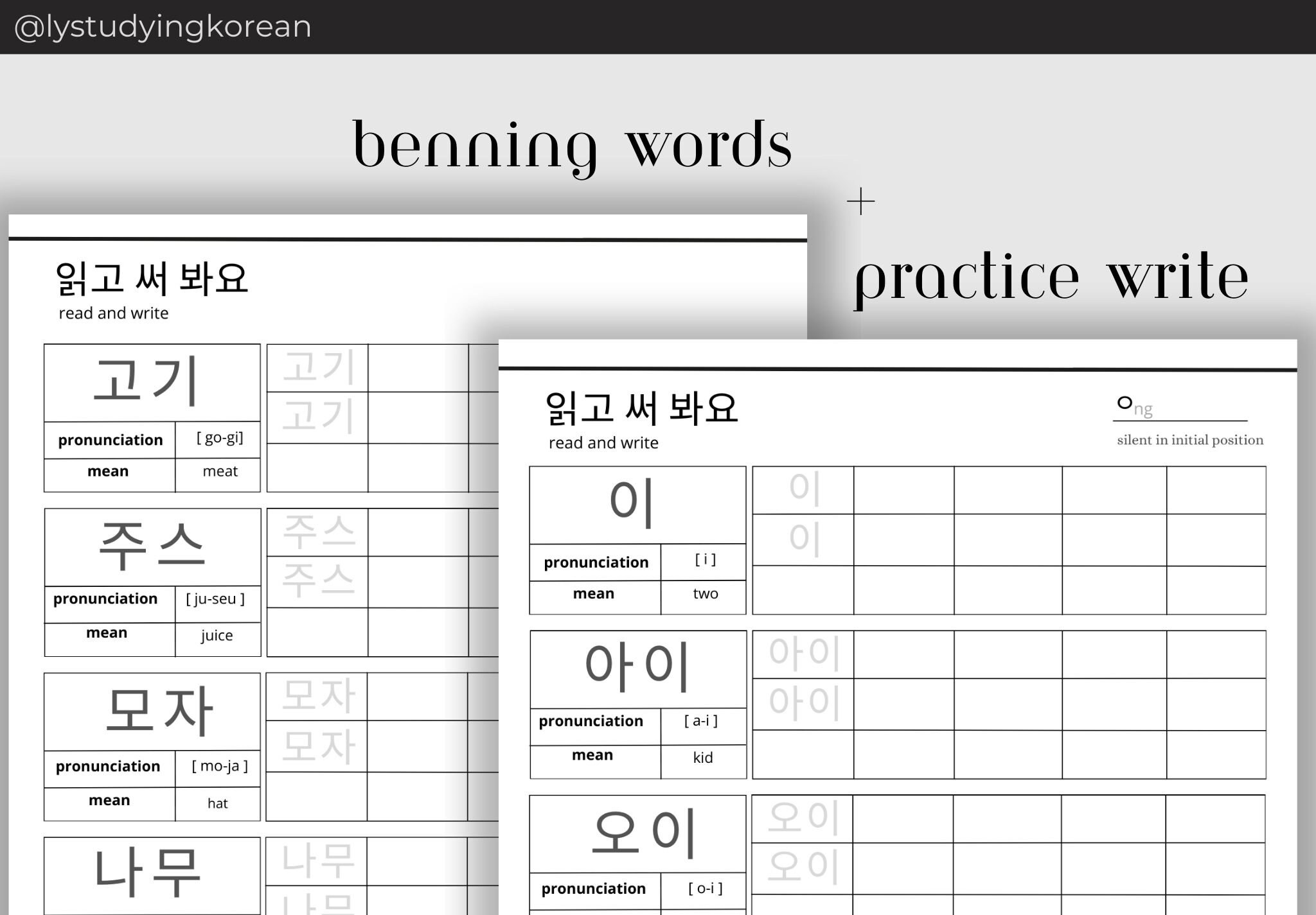 Korean Study Pack | Hangul Printable | Hangul Writing | Learn Korean ...
