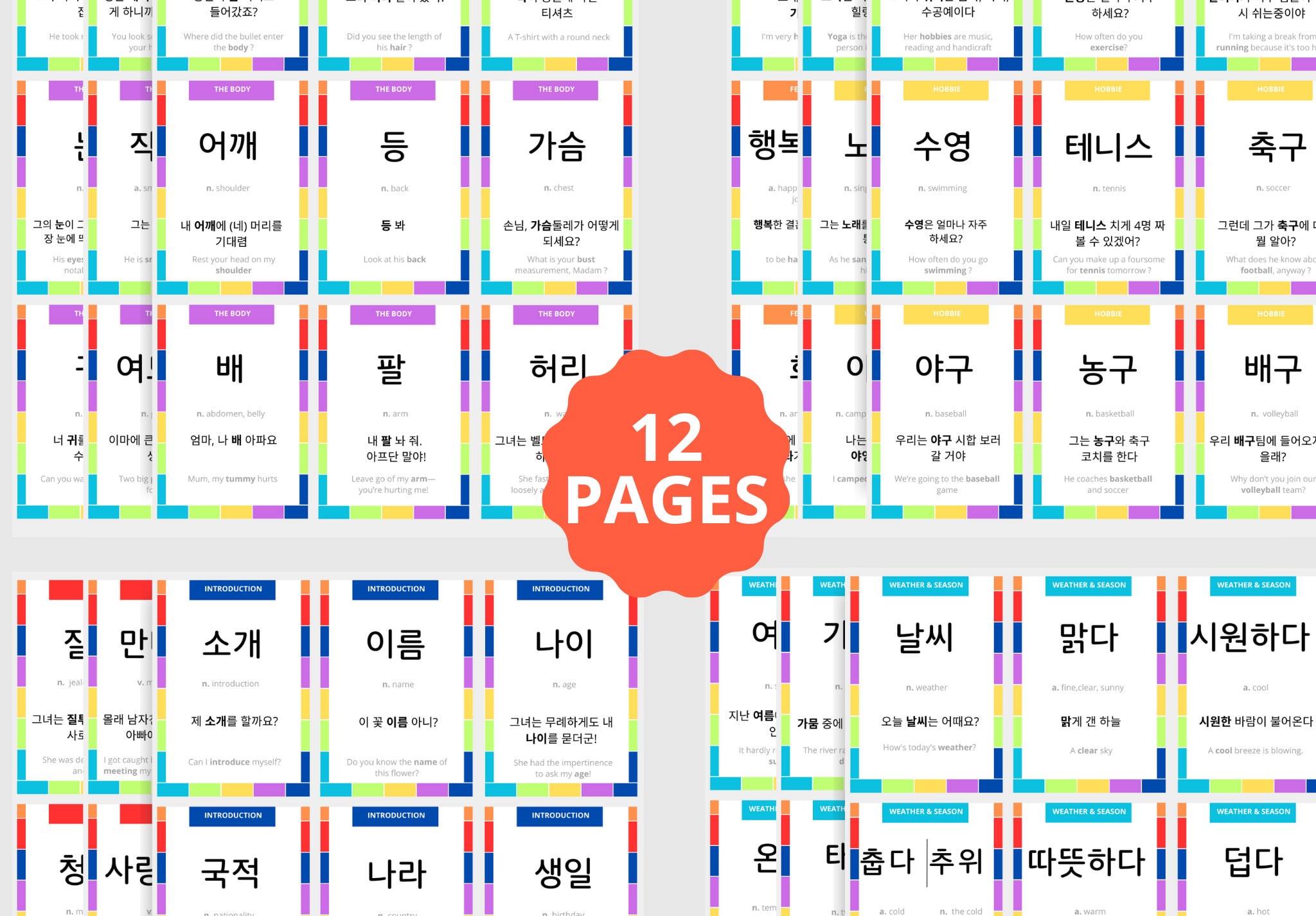 PRINTABLE Korean Vocabulary Basic Level | Flashcards | Hangul Printable ...
