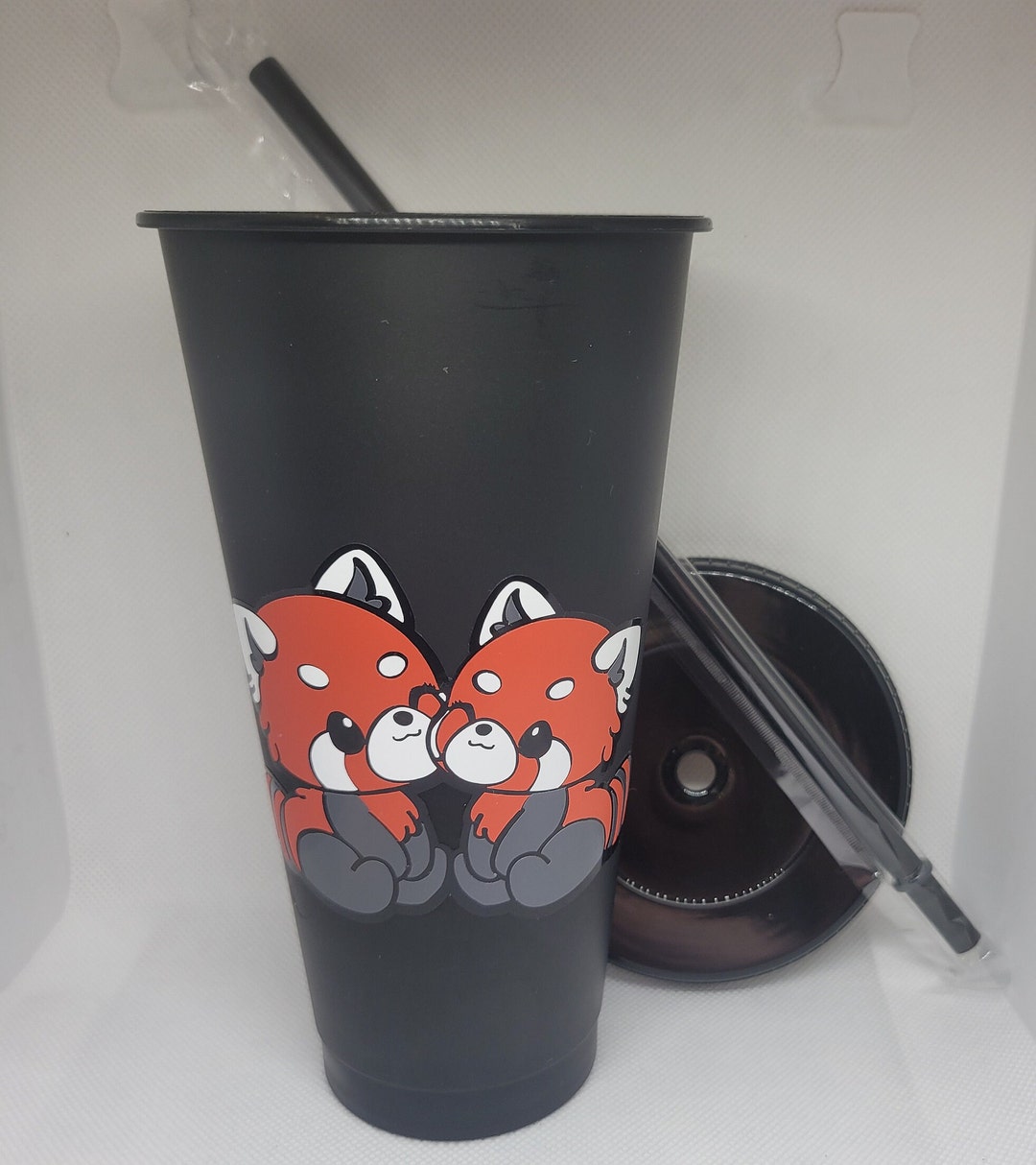 24oz Red Panda Plastic Cup Panda Party Cups With Straws and Lids ...