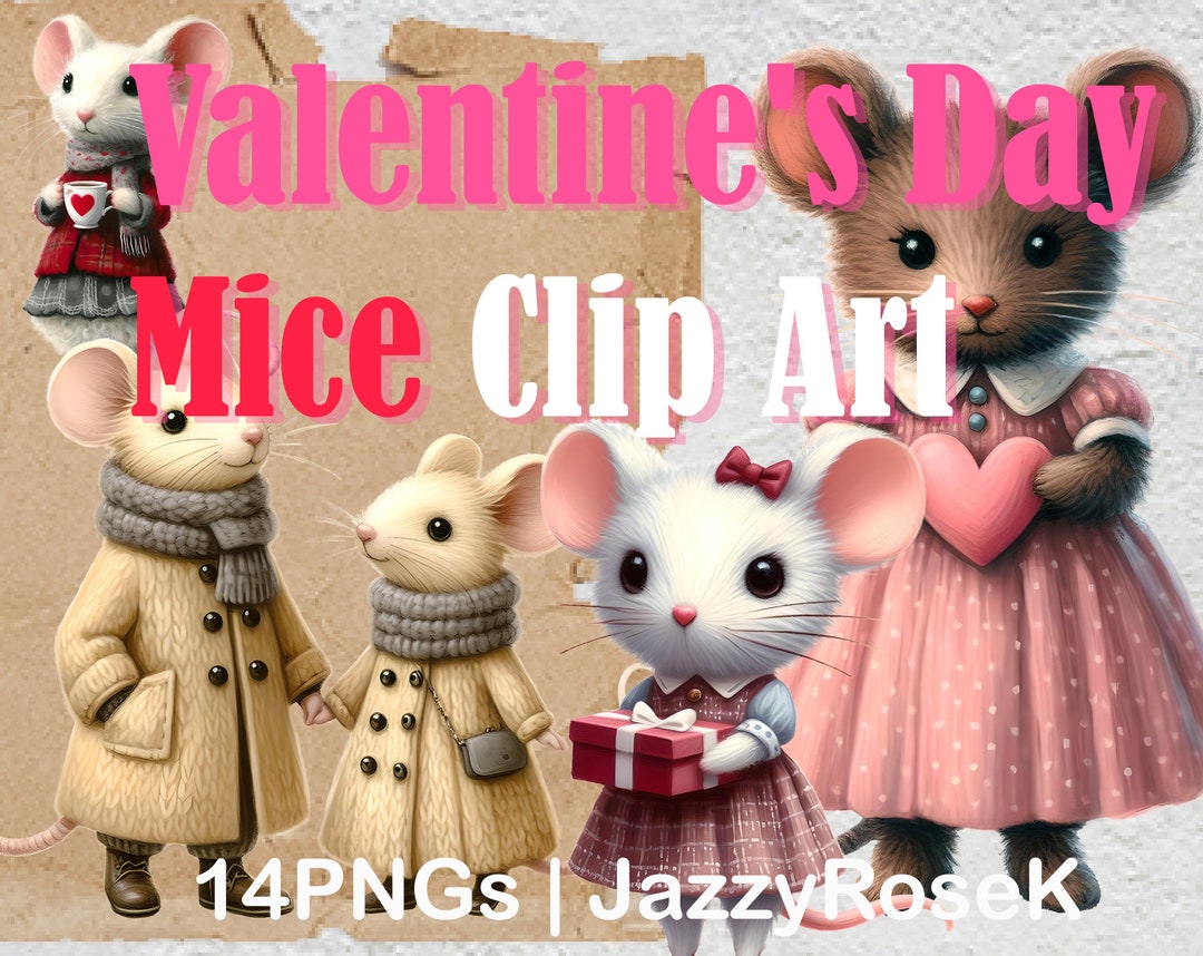 Valentine's Day Mice Clip Art: 14 PNG Files of Adorable Furry Mice With ...