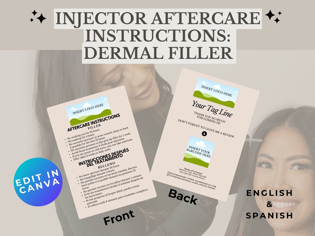 Filler Aftercare Instructions for Injectors English & Spanish Template Customizable Cosmetic ...