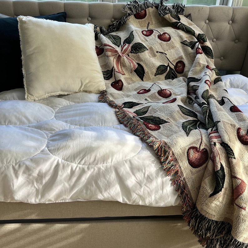 Dark Coquette Woven Blanket Personalized Pink Bows and Cherries Throw ...