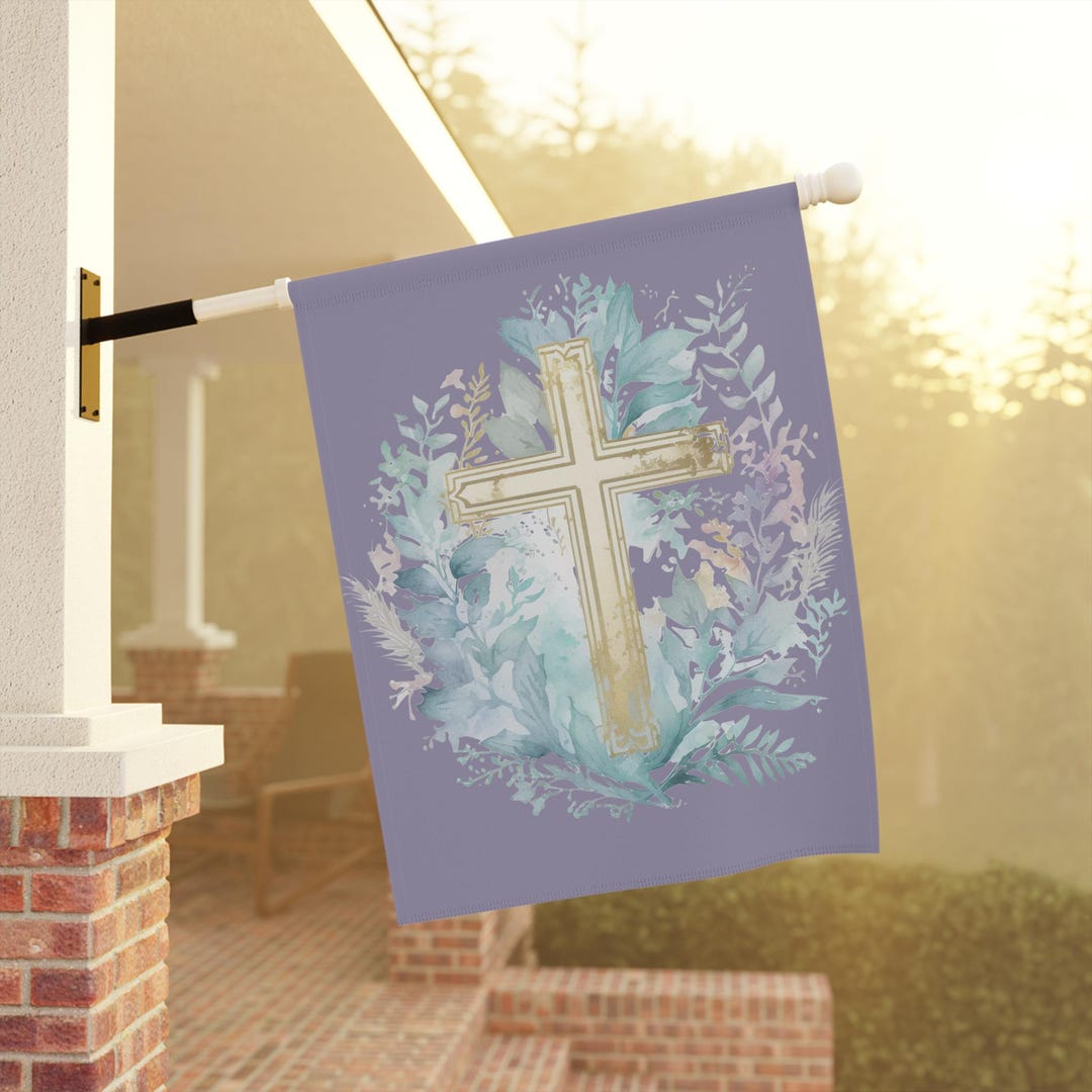 Easter Cross He is Risen Easter House Flag Banner Vintage Garden Flag ...