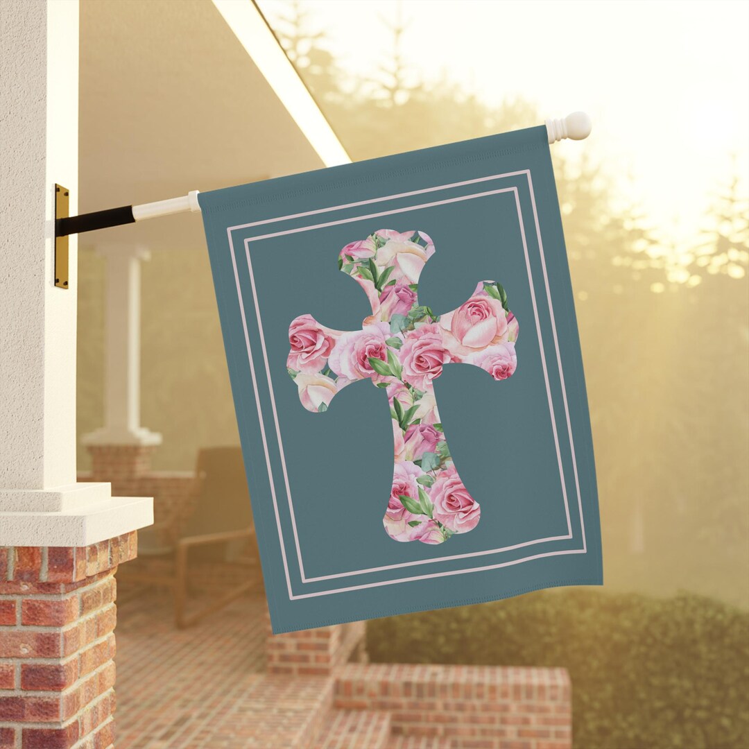 Easter Cross He is Risen Easter House Flag Banner Vintage Garden Flag ...