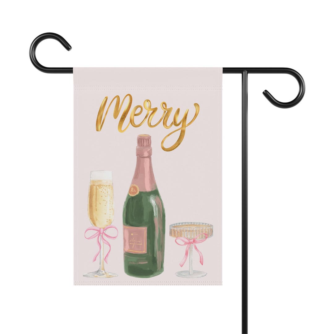 Merry Holiday Champagne Garden House Flag Party Cocktail Flag Patio ...