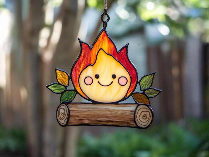 DIGITAL Download Cartoon Fire Stained Glass Pattern, DIY Stained Glass ...