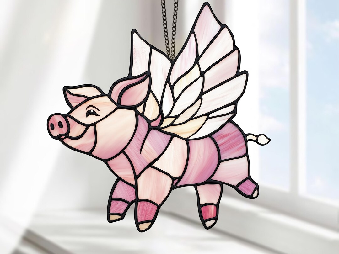 Funny Pig With Wings ACRYLIC Window Hanging, Pig Window Hanging, Mom ...
