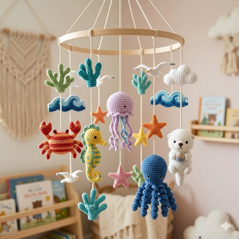 Ocean Baby Mobile: Handmade Crochet Sea Animals Nursery Decor – Whale ...