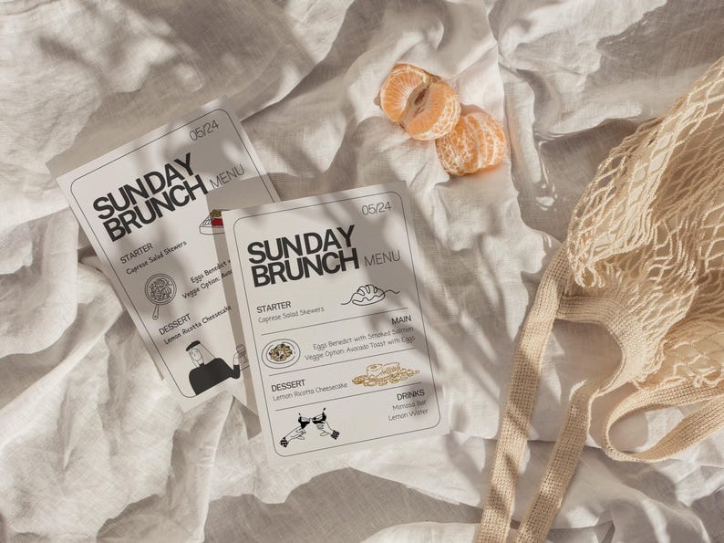 Sunday Brunch Menu Template | 5x7” Menu Design | Two Editable Templates ...