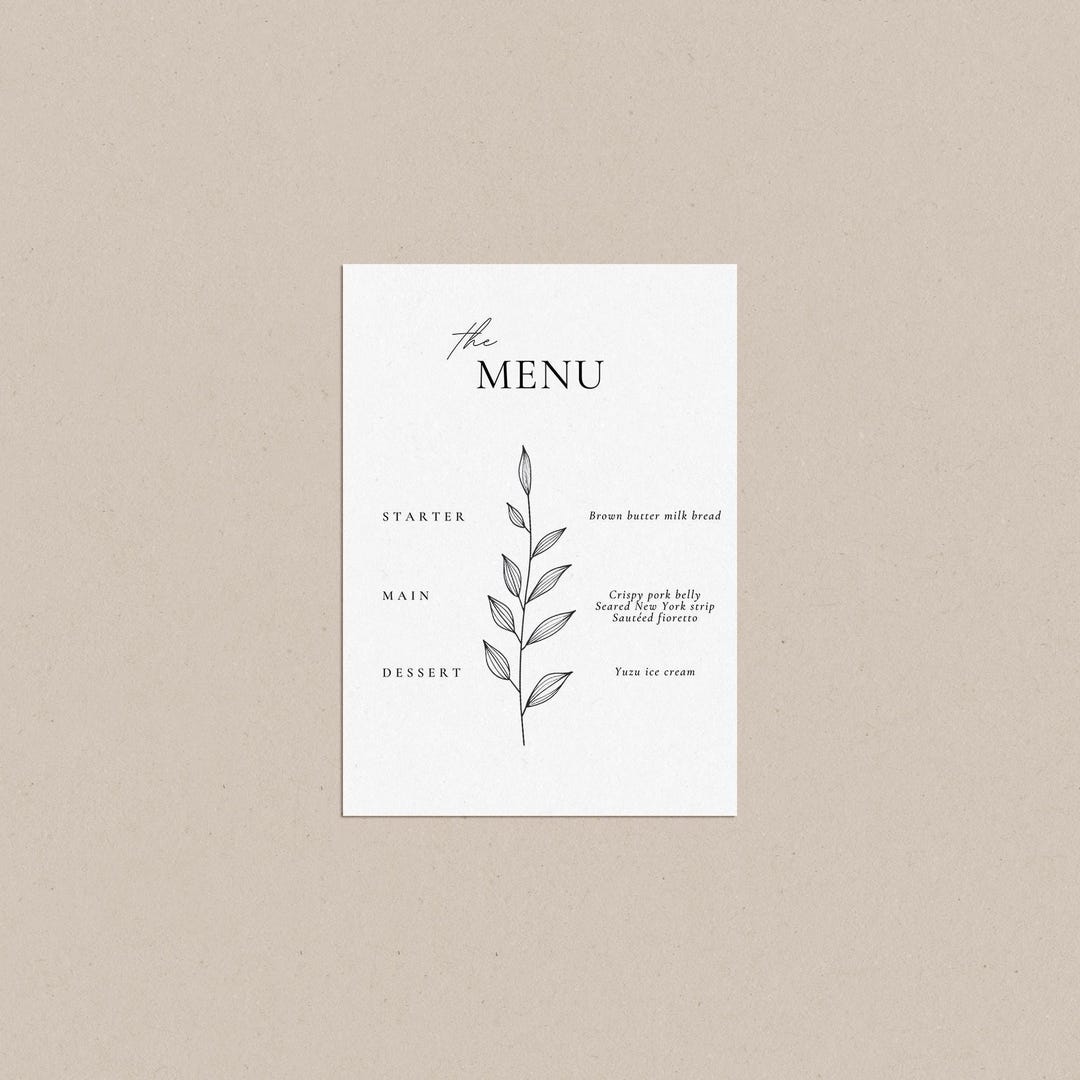 Plant Modern Menu Template | 5x7” Menu Design | Editable Dinner ...