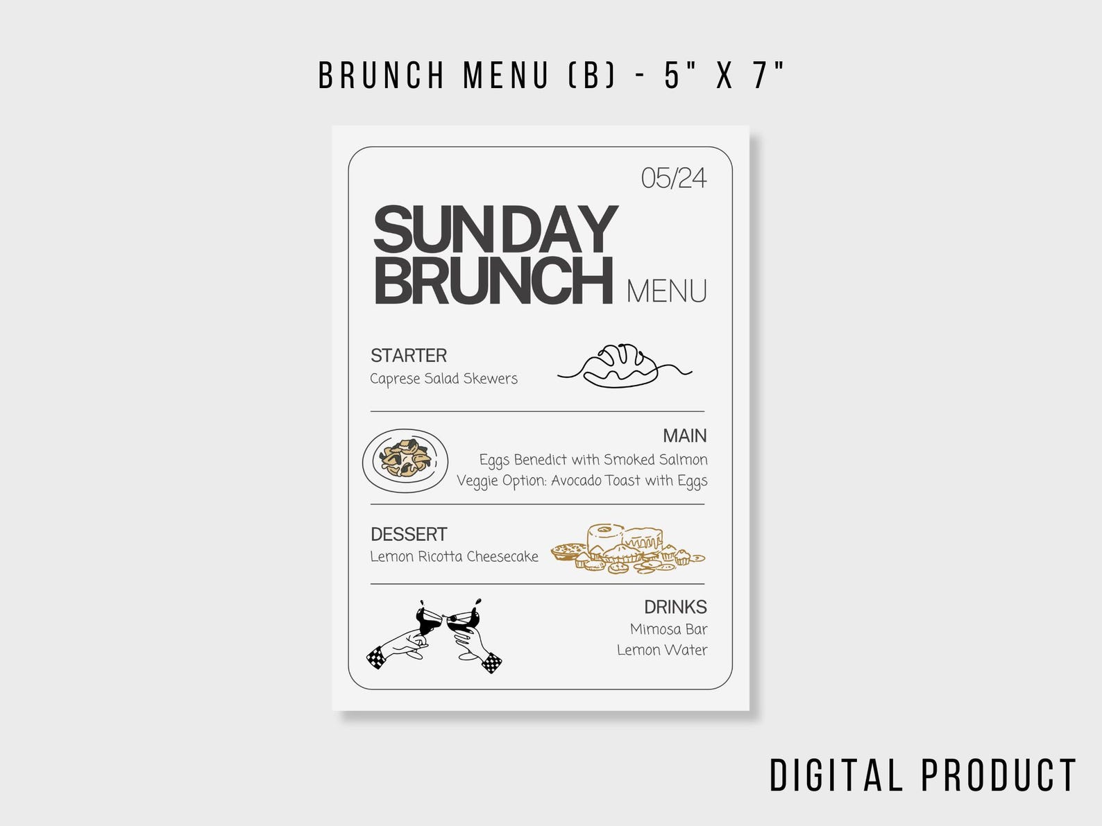 Sunday Brunch Menu Template | 5x7” Menu Design | Two Editable Templates ...